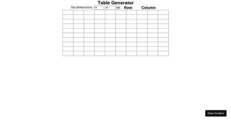 Table Generator React Codesandbox