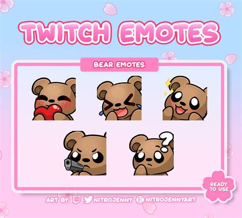 Cute Bear Emotes For Twitch Discord And Youtube Kawaii Stream Digital