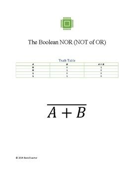 The Boolean NOR By Boole Teacher TPT
