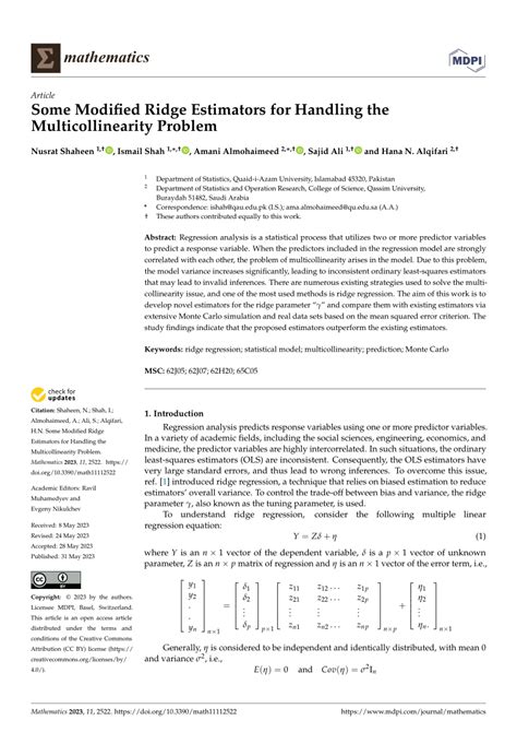 PDF Some Modified Ridge Estimators For Handling The Multicollinearity