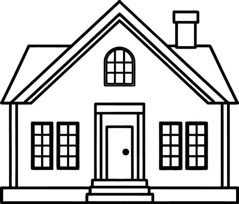 Simple Line Art Illustration Of A House With A Chimney Isolated On