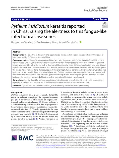 PDF Pythium Insidiosum Keratitis Reported In China Raising The Alertness To This Fungus Like