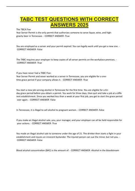 Tabc Test Questions With Correct Answers 2025 Tabc Stuvia Us