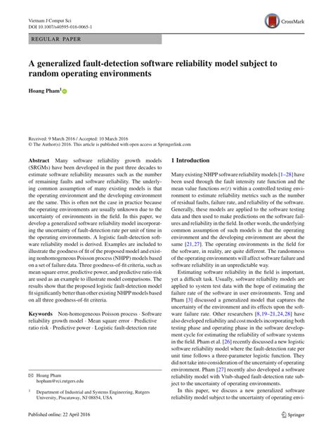 pdf a generalized fault detection software reliability model subject