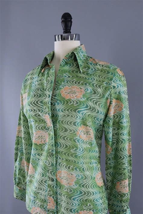 Vintage Green Floral Print Blouse Thisbluebird