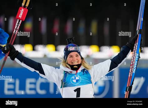 First Place Norways Marte Olsbru Roeiseland Poses After The Womens