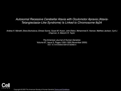 Autosomal Recessive Cerebellar Ataxia With Oculomotor Apraxia Ataxia