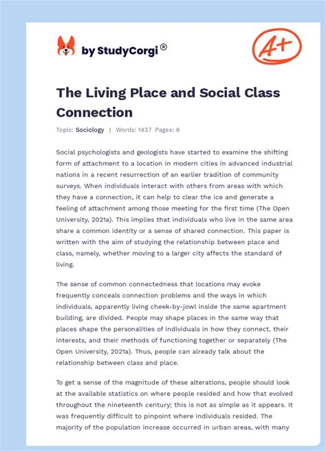 The Living Place And Social Class Connection Free Essay Example