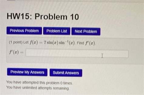 Solved 1 Point Let F X 7sin X Sin−1 X F′ X You Have