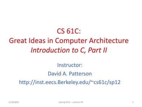 Ppt Cs 61c Great Ideas In Computer Architecture Introduction To C Part Ii Powerpoint