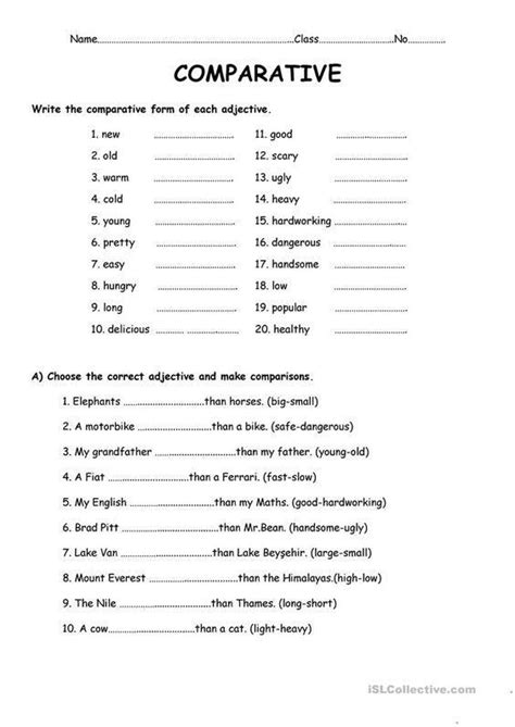 Comparatives Adjectives Worksheet Practice English Adjectives