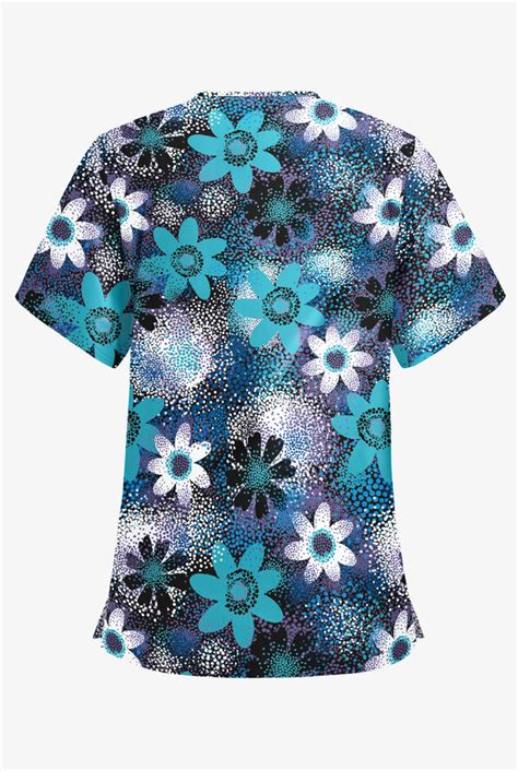 Ua Butter Soft Pop Art Floral Black Printed Womens 3 Pocket V Neck
