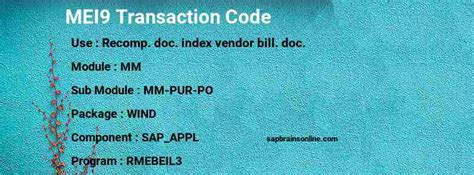 MEI9 SAP Tcode For Recomp Doc Index Vendor Bill Doc