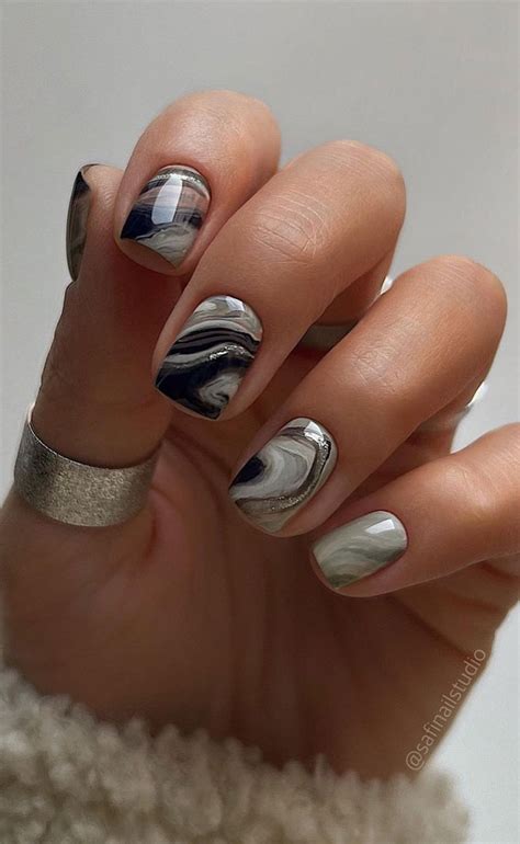 45 Pretty Short Nails For Spring And Summer Grey Marble Nails