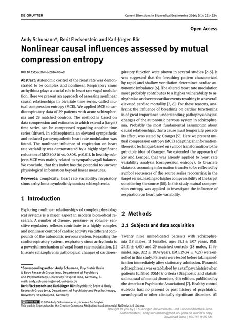 Pdf Nonlinear Causal Influences Assessed By Mutual Compression Entropy