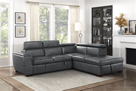 Lounge Around Leather Sectional With Pull Out Bed And Right Chaise