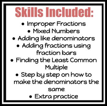 Add Fractions Like Unlike Denominators Improper To Mixed LCM Worksheets