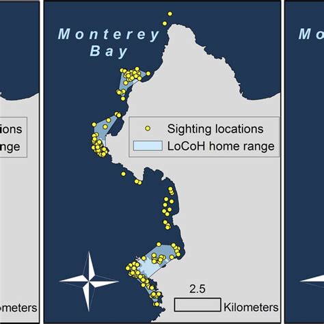 Home Range Polygons Estimated Using Three Different Methods The
