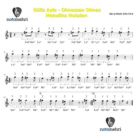 Güliz Ayla Olmazsan Olmaz Melodika Notaları Nota Nehri