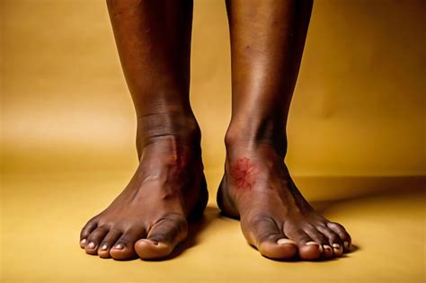 Female Swollen Ankles Due To Health Issues Closeup View Of Inflamed