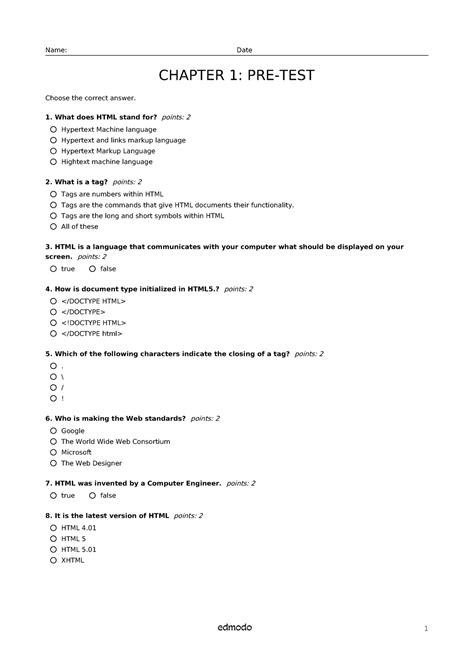 chapter 1 pre test name date chapter 1 pre test choose the correct