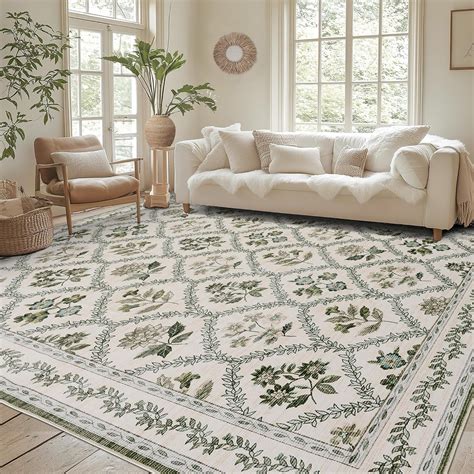 Olive Green Area Rug For Living Room 5x7 Decor Floral Area