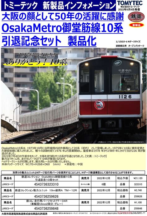 鉄道コレクション Osakametro御堂筋線10系 引退記念10両セット 10両セット 鉄道模型 その他の画像2
