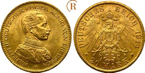 Kaiserreich Preussen 20 Mark Kaiser In Uniform GOLD 1914 A Wilhelm II