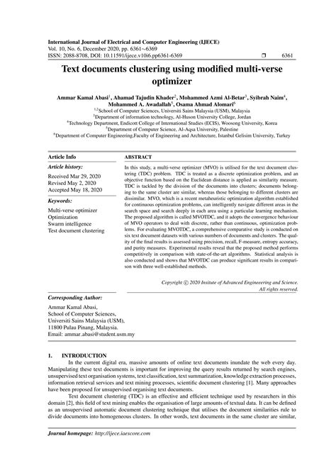 Text Documents Clustering Using Modiﬁed Multi Verse Optimizer Pdf