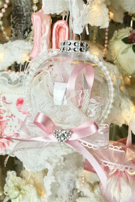 Shabby Chic Christmas Tree Ornaments Handmade Vintage Lace And Heart