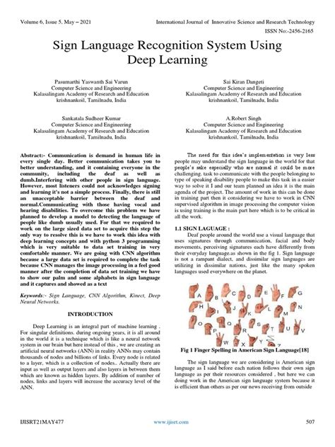 Sign Language Recognition System Using Deep Learning Pdf Graphics Processing Unit Deep