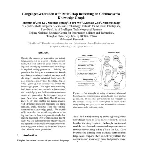 Language Generation With Multi Hop Reasoning On Commonsense Knowledge