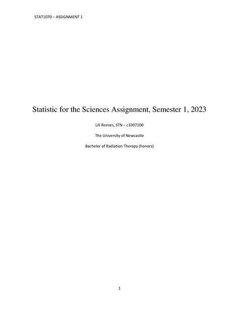 Stat1070 Practice Assignment 1 Statistic For The Sciences Assignment