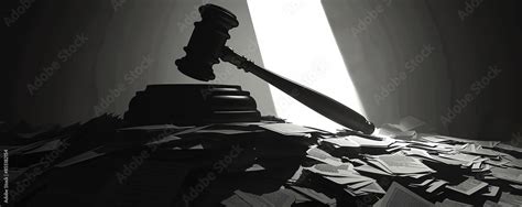 Gavel Casting A Long Dark Shadow Over A Pile Of Legal Papers And A
