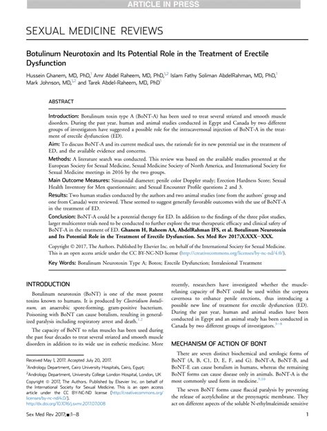 Pdf Botulinum Neurotoxin And Its Potential Role In The Treatment Of