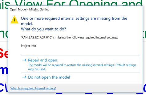 Revit 2018 New Feature And One Or More Required Internal Settings Are Missing What Revit Wants