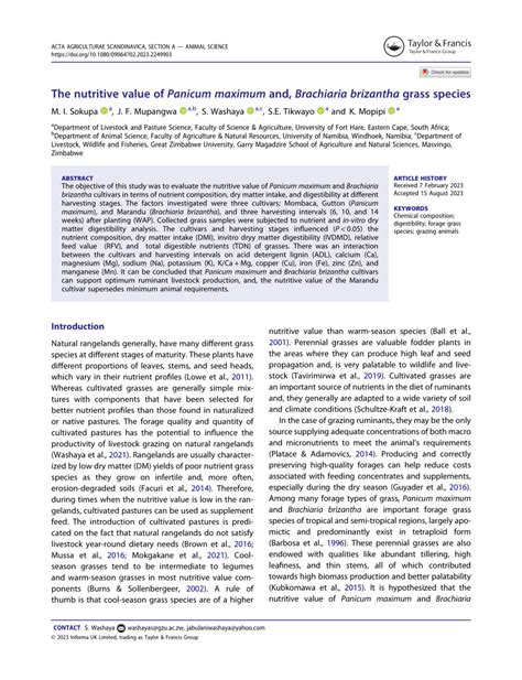 Pdf The Nutritive Value Of Panicum Maximum And Brachiaria Brizantha