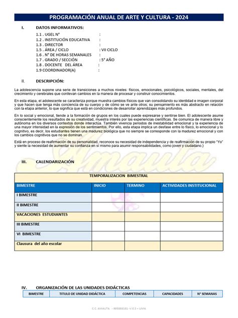 Esquema De ProgramaciÓn Anual De Arte Y Cultura Pdf Las Emociones Aprendizaje