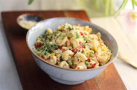 Marthas Vineyard Magazine Curly Pasta With Melty Leeks Peas Goat