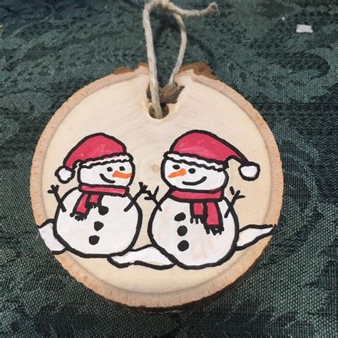 Hand Painteddrawn Wood Slice Christmas Ornaments Celebrating Etsyde