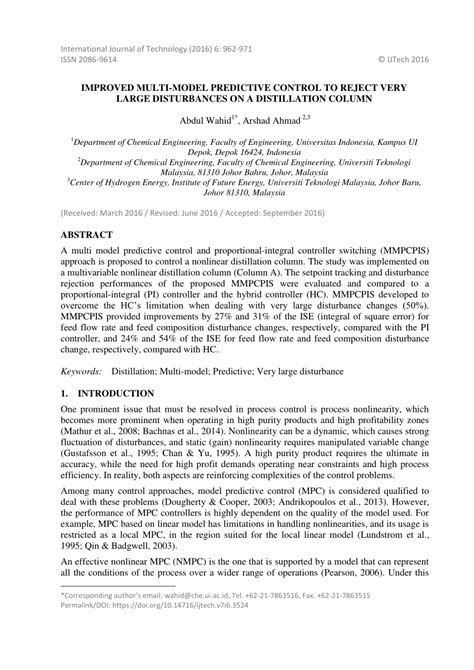 Pdf Improved Multi Model Predictive Control To Reject Very Large Disturbances On A