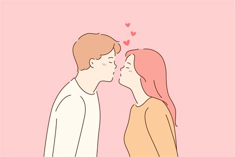 Kiss Love Romantic Dating Concept Profile Portrait Of Young Happy
