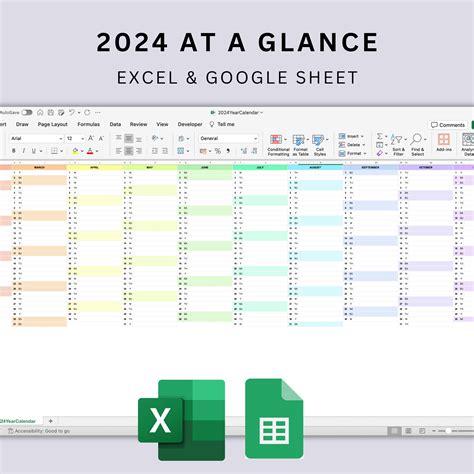 2024 Year Planner Excel Google Sheets Year Calendar 2024 Yearly