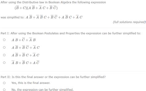Solved After Using The Distributive Law In Boolean Algebra