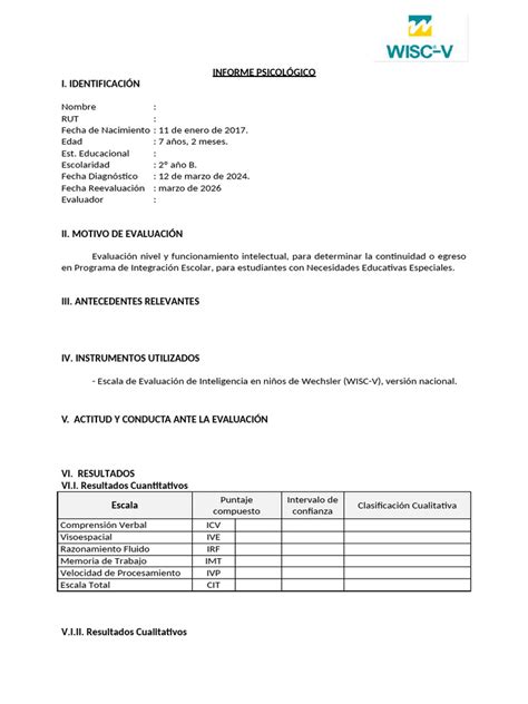 Modelo Informe Wisc V Pdf