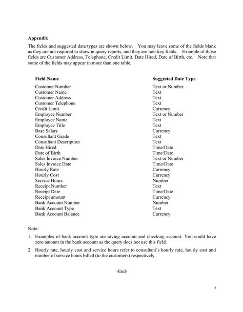 Solved Appendix The Fields And Suggested Data Types Are