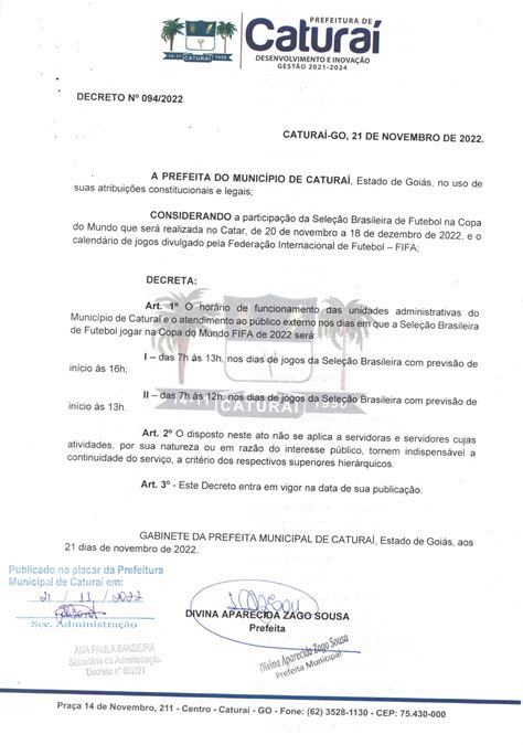 Prefeitura Municipal De Caturai Decreto Altera HorÁrio De Expediente Em
