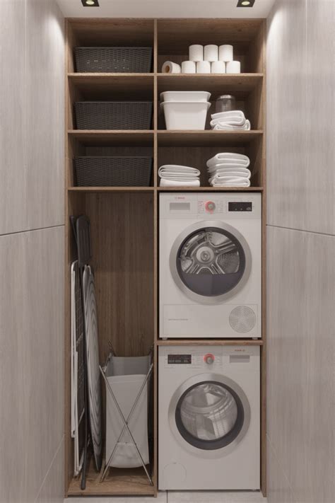Бытовой шкаф Бытовая комната Стиральная и сушильная машина Современные прачечные Дизайн