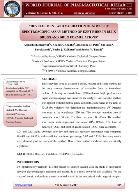Pdf Development And Validation Of Novel Uv Spectroscopic Assay
