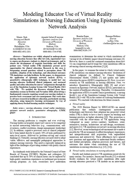 Modeling Educator Use Of Virtual Reality Simulations In Nursing Education Using Epistemic